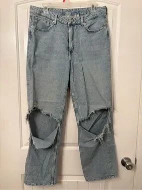 H&M | Jeans | Hm Light Blue Ripped Wideleg Jeans | Poshmark